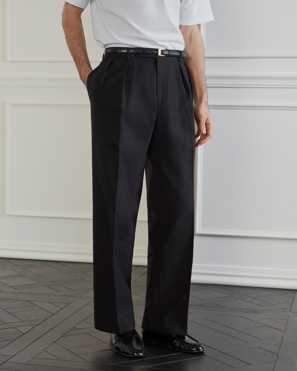 กางเกงสแล็ค Salon Wide-Leg Double-Pleated Premium-Weight Linen-Canvas ...